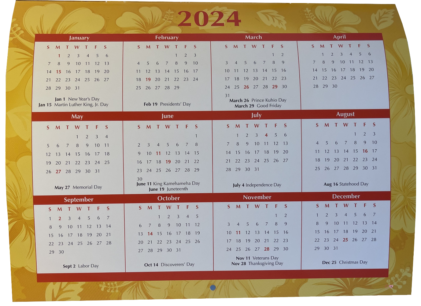 Hawaii Pineapple Calendar 2023 50th State Oahu - Kawaii Aloha Hawaii Shop